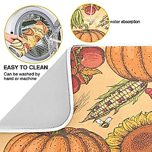 Dish Drying Mat for Kitchen Counter Absorbent Reversible Microfiber Sink Mats Large, Pumpkin And Sunflower 18x24 inch