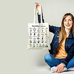 Tuilia Funny The Office TV Show Alphabet Theme Natural Reusable Cute Eco-Friendly Cotton Tote Bag, Off White