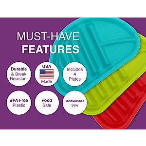 Arrow Home Products Fiesta Taco Plate, 4 Pack - Each Plate Includes 3 Taco Holders Plus 2 Compartments - BPA Free Plastic, Made in the USA, Dishwasher Safe - Teal Blue