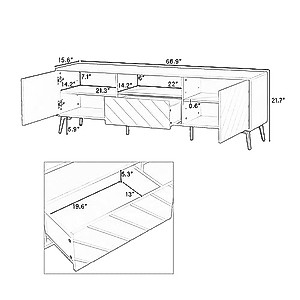 Merax Modern TV Stand for 70" Television, Entertainment Center with Adjustable Shelves, 1 Drawer, Open Shelf and Metal Feet, Media Console Table, for Living Room, 66.9 inch Length, Black