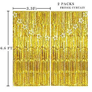 Glitter Champagne Gold Dots + 2 Packs of Foil Fringe Backdrop