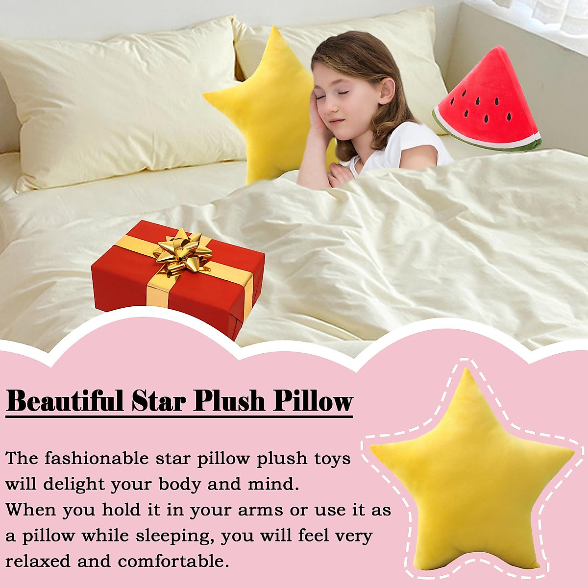 zhidiloveyou 17.7" Star Pillow Yellow Stuffed Star Shaped Plush Hug Pillow Decor Toys for Kids
