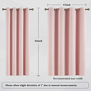 DUALIFE Baby Pink Curtains 45 Inch Length for Kids Room Thermal Insulated Blackout Curtain for Nursery Small Short Window Drape Grommet 52 x 45 Inches Long