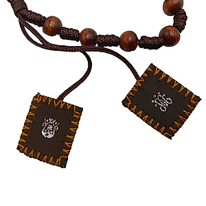 Adjustable Brown Cord with Wooden Beads Catholic Scapular Bracelet, Our Lady Mt Carmel Traditional Christian Scapulars Prayer Jewelry for Men and Women, Religious Gifts for Loved Ones, 7 Inches