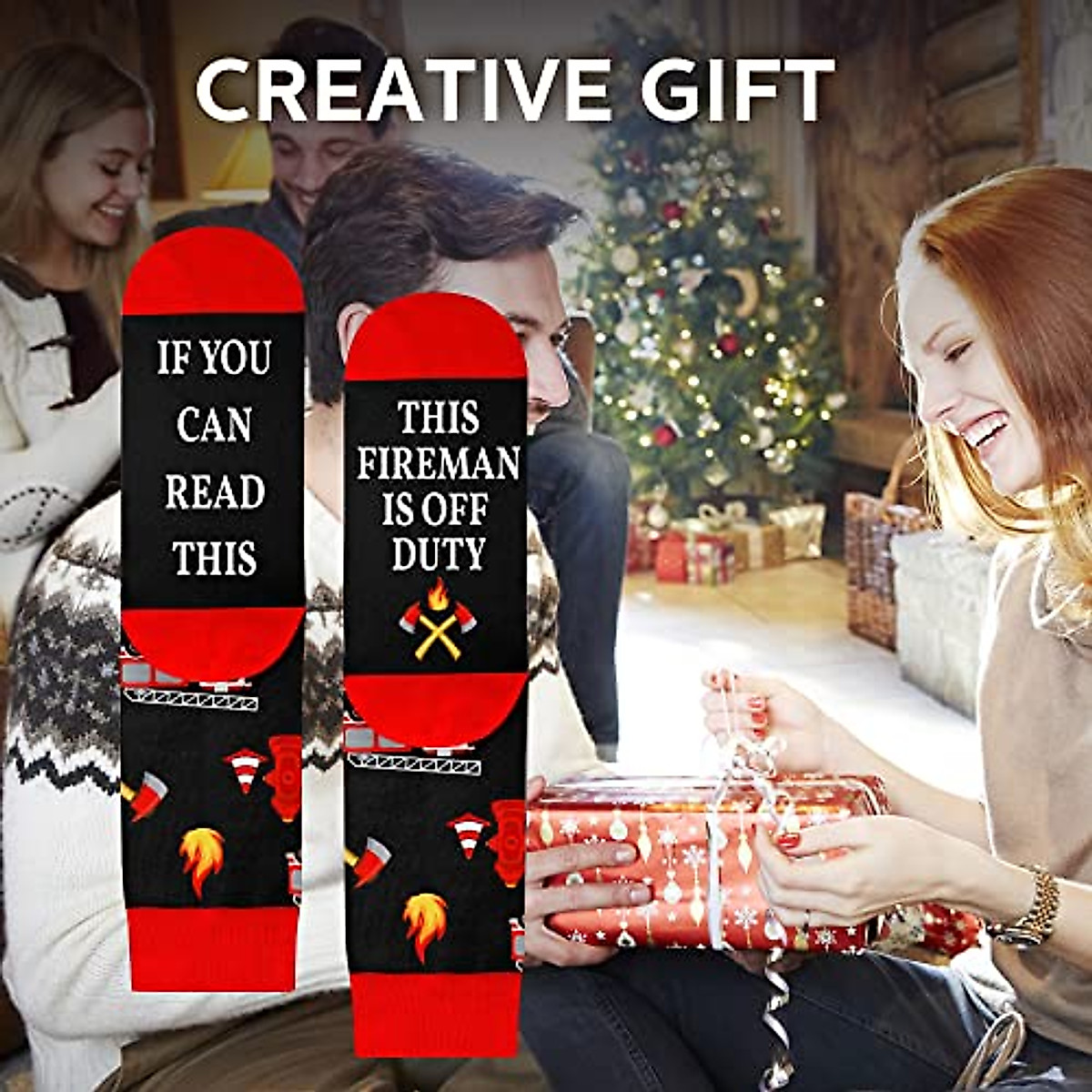 Funny Socks for Men and Women - If You Can Read This Fireman is Off Duty Novelty Crew Socks - Mens Boys Teens Crazy Colorful Funky Cotton Socks-Valentines Day Gifts Christmas Stocking Stuffers