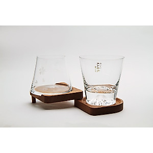 Mars Planning [Premium Gift Set] Tajima Glass Mount Fuji Base Fujisan Glass Set Fuji Glass / Fujisan Hoei Glass (Clear) / With Wooden Coaster