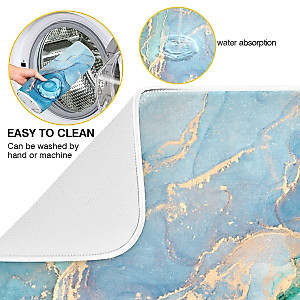 Marble Dish Drying Mat for Kitchen Counter Blue Teal Turquoise Gold Drying Mat 18 x 24 Inch with High Absorbent Reversible Microfiber Dish Drying Pad Dish Rack Pad Drainer Mat for Coffee Bar