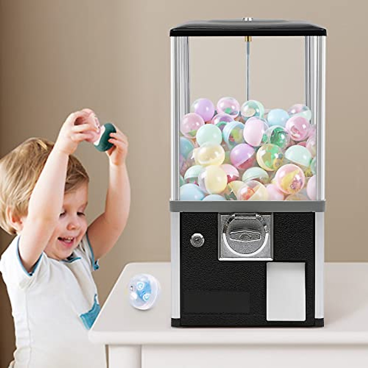 Commercial Vending Machine, Candy Gumball Vending Machine Gumball Bank Candy Vending Machine Prize Machine for 1.18-2.17in Toys/Candies, 11.42 * 10.24 * 20.87 in (Black)