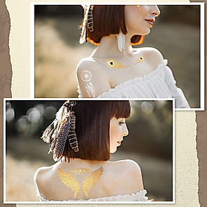 Coume 12 Sheets Gold Glitter Freckles Face Tattoo Henna Freckles Tattoos Sticker Set Mandala Flowers Fake Tattoo Stickers Waterproof Temporary Tattoos Stickers for Women Halloween Party Costume Makeup