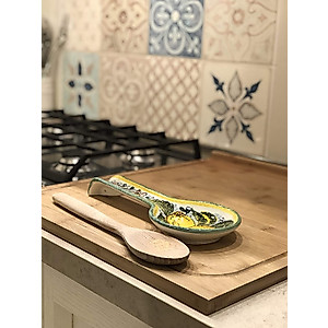 CERAMICHE D'ARTE PARRINI - Italian Ceramic Art Spoon Rest Pottery Holder Hand Painted Decorated Lemons Made in ITALY Tuscan