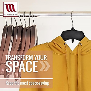 Mainetti 484 Recycled Black Plastic Hangers - 200 Pack with Rotating Metal Hook and Notches for Straps, Great for Shirts/Tops/Dresses, 17-Inch