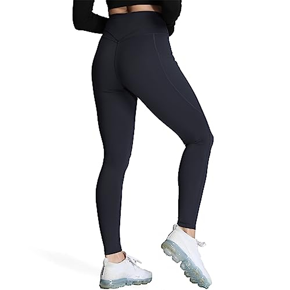 Aoxjox Trinity High Waisted Yoga Pants with Pockets for Women Tummy Control Cross-Waist Buttery Soft Crossover Workout Leggings (Black V-Waist, Medium)