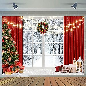 CYLYH 7x5ft Christmas Window Backdrop for Photography Winter Snow Scene Xmas Party Decorations Background Christmas Festival Party Banner Backdrop D586