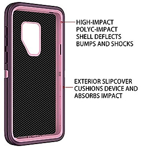 I-HONVA for Galaxy S9 Plus Case Shockproof Dust/Drop Proof 3-Layer Full Body Protection [Without Screen Protector] Rugged Heavy Duty Durable Cover Case for Samsung Galaxy S9 Plus, Purple/Pink