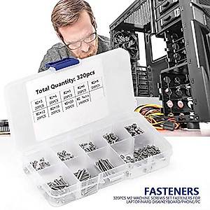 320Pcs/Set M2 Machine Screws Set Screws & Bolts Fasteners for Laptop/Phone/PC Repair Tools Kit Stainless Steel SCRW-229010