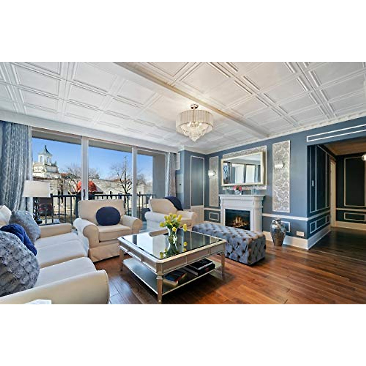 A La Maison Ceilings R24 Line Art Foam Glue-up Ceiling Tile (128 sq. ft./Case), Pack of 48, Plain White