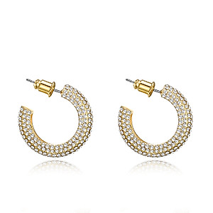 WOWORAMA Gold Open Hoop Earrings for Women Sparkly CZ Chunky Hoop Earrings Shiny Zircon C Shaped Hoop Earrings Crystal Round Hoops Dainty Minimalist Earrings Jewelry