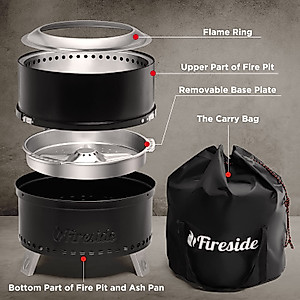 TURBRO 19 Inch Smokeless Fire Pit for Outdoor Wood Burning, Portable Stainless Steel Camping Stove with Stand, Removable Ash Pan, Waterproof Storage Bag, Unique Nested Design, Pluto R19-PG, Black