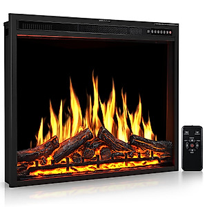 Rintuf Electric Fireplace,34" Fireplace Insert with Touch Screen, Quick Heating, Overheating Protection with Timer, Remote, Customed Display: 5 Flame Speed & 5 Color & 5 Brightness, 750/1500W, Black