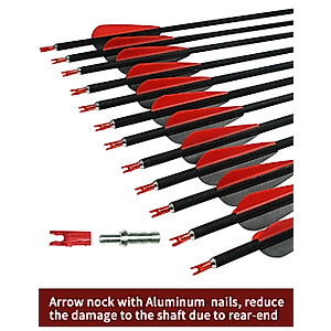longbowmaker 12pcs Archery Carbon Arrows 31In Target Practice Hunting Arrows with Removable Nock & Tips Points for Recurve Bow (Black&red-12pcs)