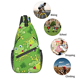 Cute Frog Sling Bag For Women Men,Animal Print Crossbody Shoulder Bags Casual Sling Backpack Chest Bag Travel Hiking Daypack For Outdoor