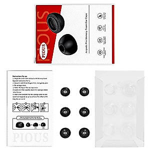 Pious Premium Memory Foam Tips for AirPods Pro, No Silicone Ear Tip Pain, Fit in The Charging Case, Noise-Reducing in-Ear Ear Caps Accessories, 3 Pairs (Assorted Sizes S/M/L), Black