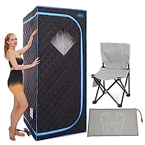 SALUSHEAT Full Size Infrared Sauna, One Person Home Sauna Spa Portable Sauna Tent with Remote Heating Foot Pad, Upgraded Chair, Black(29.1"*29.1"*66.5")