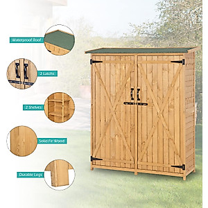 VINGLI Outdoor Wood Storage Shed with Lockable Design, Extra Large Capacity Outside Cabinet Tool Shed with Shelves, Garden Sheds & Outdoor Storage Made with Waterproof roof for Garden, Yard, Lawn