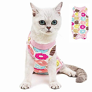 Professional Surgery Recovery Suit for Cats Paste Cotton Breathable Surgery Suits for Abdominal Wounds and Skin Diseases for Cats Dogs, After Surgery Wear Suit (M (6-8 lbs), Doughnut)