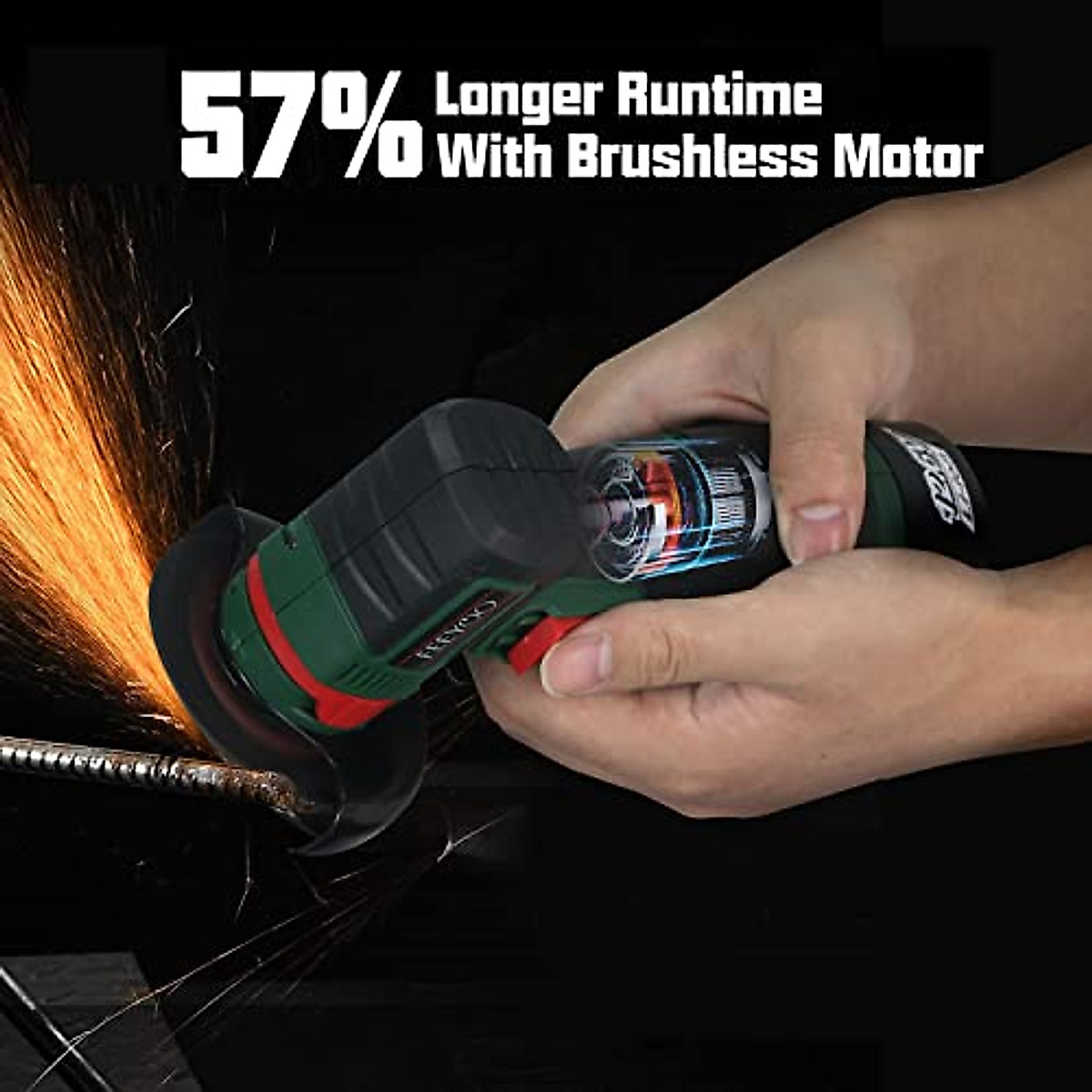 Cordless Angle Grinder, Mini 12.6V Battery Brushless Power Motor 19500 tr/min for Metal Wood Polishing, Thin Steel, Pipe, Plastic Cutting, Hand Cut Off Electric Grinding Tool (2 Batteries,4 discs 3”)