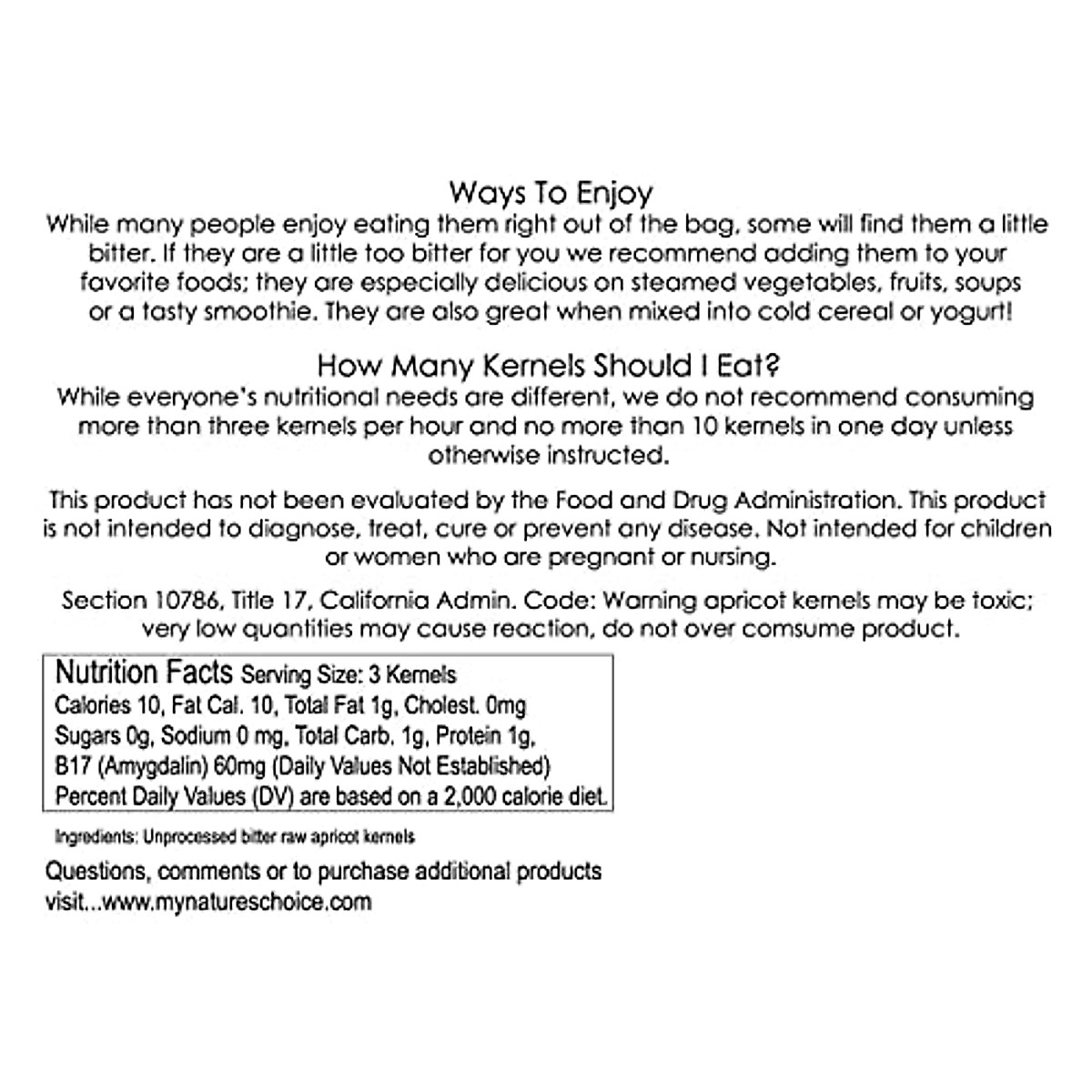 Bitter Apricot Kernels, 8 oz, 375 Raw Apricot Seeds, 100% All Natural, GMO Free, Pesticide Free, Gluten Free, Vegan