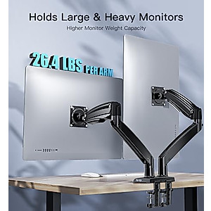 HUANUO Dual Desk Monitor Stand, for Two 13-35" Screens with USB, Height Adjustable Ultrawide Double Gas Spring Arm for 2 Monitors, 75 x 75mm/100 x 100mm VESA Mount, Hold up to 26.4lbs/Arm