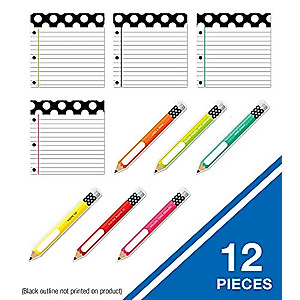 Schoolgirl Style Black, White & Stylish Brights 12 Piece Pencil and Paper Bulletin Board Cutouts, Pencil and Paper Bulletin Board Decorations and Classroom Décor