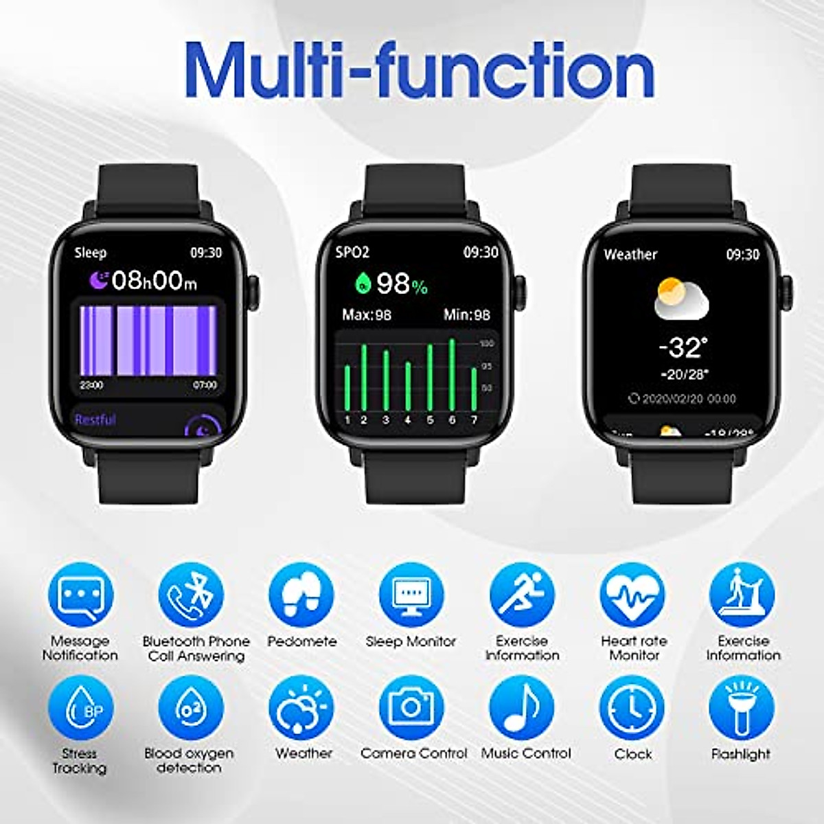 Smart Watch (Answer/Make Calls), 1.9" Smartwatch Fitness Tracker for Android iOS Phones with Blood Pressure Heart Rate Tracking, 25 Sport Modes SpO2 Sleep Monitor Step Counter for Women Men , Black