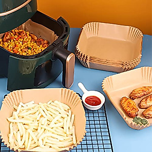 Morcheiong 100pcs Disposable Air Fryer Paper Liners, 7.9In Square Parchment Paper Liners for Air Fryer Baking Roasting Microwave (Natural)