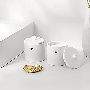 Heagoale 2 Pack Qtip Holder Dispenser Ceramic Apothecary Jars with Lids Set Cute Bathroom Decor Storage Containers for Cotton Ball, Cotton Swab, Cotton Pad, Floss, Cream