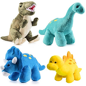 PREXTEX Plush Dinosaur Stuffed Animal, 4pk, 10 inches Cute Dinosaur Plush Toys for Boys and Girls Ages 3+, Stuffed Dinosaurs for Boys, Soft Dino Plush Stuffed Animals Dinosaur Party Favors