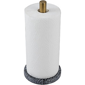 MyGift Modern Brass Paper Towel Holder for Counter with Black Marble Base, Kitchen Paper Towel Stand Holder for Standard and Large Size Rolls