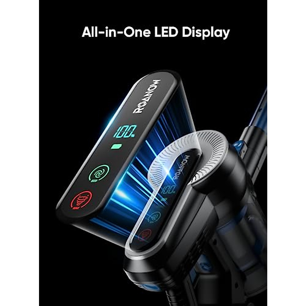 Roanow Cordless Vacuum Cleaner, 400W/33KPA Cordless Vacuum with LED Display, Lightweight & Ultra-Quiet Stick Vacuum Cleaner, 55Mins Runtime Vacuum Cleaner for Carpet and Floor, Home, Pet Hair Cleaning