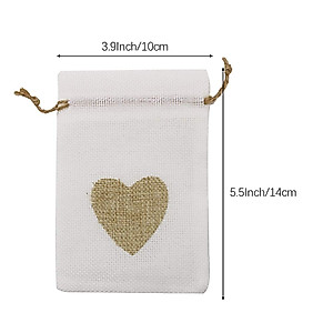 30 Pcs Burlap Gift Bags, 4x6 Inches Jewelry Bags Drawstring with Heart Small Goodie Bags Hessian Jute Pouches for Wedding Party Favors Valentine Baby Shower Christmas (white)