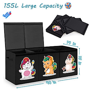 HOMEMARVEL Toy Box for Boys, Black Dinosaur and Horse Pattern