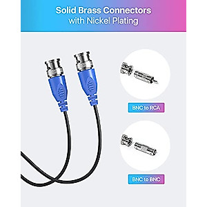 ZOSI 4 Pack 150ft (45 Meters) All-in-One Video Power Cable, BNC Extension Surveillance Camera Cables for Video Security DVR Camera Systems (Included 4X BNC Connectors and 4X RCA Adapters)-Black Color
