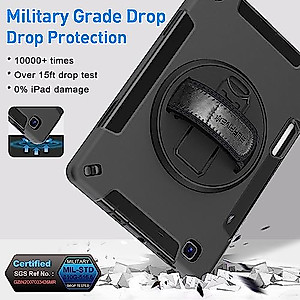 SUPFIVES Case for Galaxy Tab S6 Lite 10.4 Inch 2022/2020, with S-Pen Holder+ Shoulder Strap+ Handle+ 360° Rotating Stand, Black
