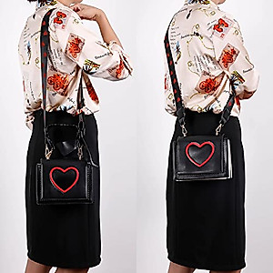 Qiayime Purses and Handbags for Women Fashion Chain Ladies PU Leather Top Handle Satchel Shoulder Tote Little Girls Heart Shaped Bow Bags Kids Purses (black-2)