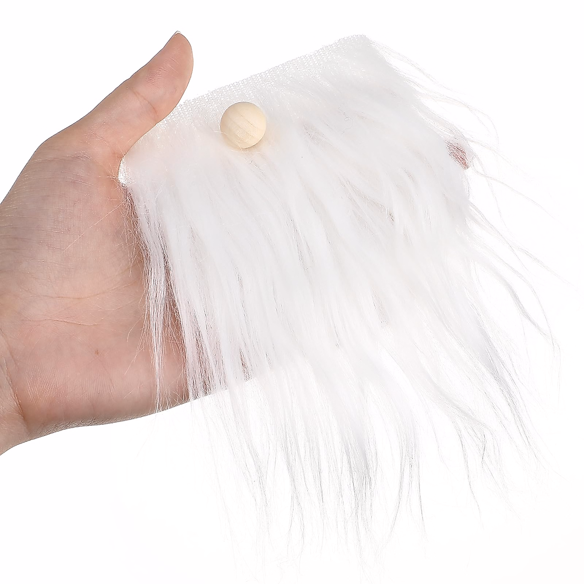 12Pcs Gnome Beards for Crafting Faux Fur Fabric Precut Gnomes Beards Handmade 12 Pieces Wood Balls for Halloween Christmas Craft Supplies White