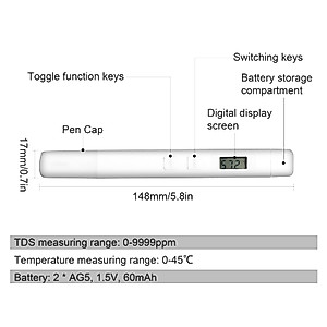 BUZHI Water Quality Test Pen, Multifunctional Digital 3 in 1 Water Quality Tester Portable High Accurancy Water Quality Test Pen Water Quality Measurement Tool Water TDS/EC/Temperature Measuring