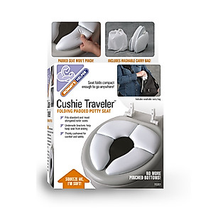 Travel Potty Seat w/ Washable Carry Bag - Perfect for Travel - Padded for Soft Cushion - Portable Reusable Toilet Pottie Training Seats Folds - Toddler Child Baby Kids - Mommy's Helper Cushie Traveler , White