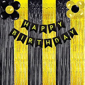 Black and Gold Fringe Fringe Backdrop, 2025 Graduation Tinsel Backdrop Gold Black Booth Streamers for New Year Birthday Wedding Disco Party Decorations (3 Pack)