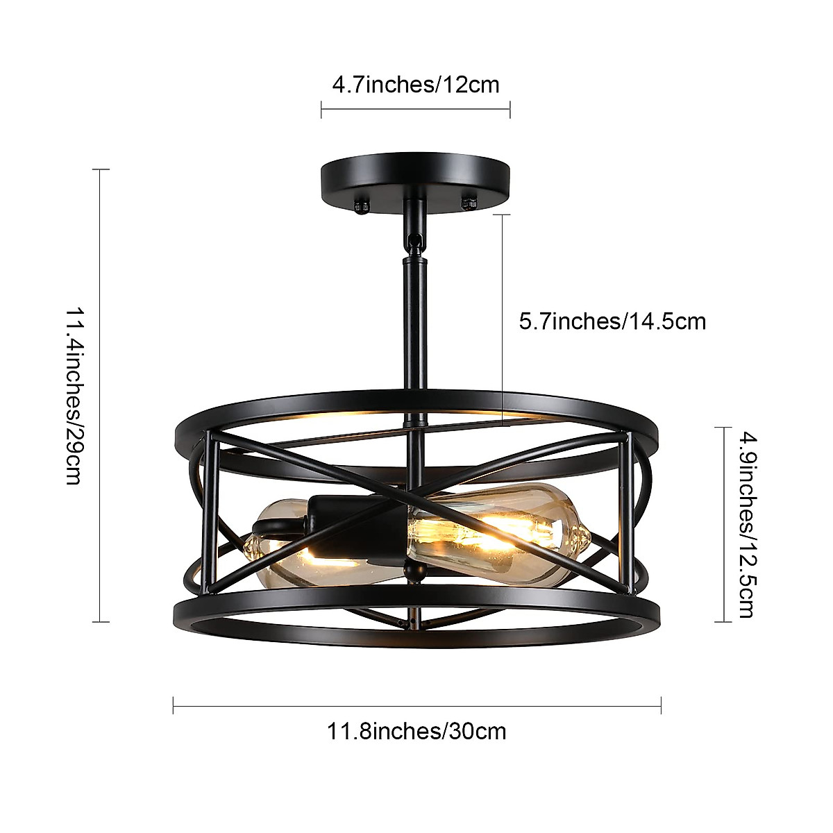 Karjearl Farmhouse Semi Flush Mount Ceiling Light, D11.8 Inches Black Industrial Sloped Ceiling Light Fixtures Vintage Metal Cage Ceiling Lamp for Kitchen Hallway Entryway Laundry Room Bedroom