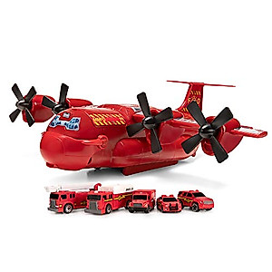 Micro Machines Fire and Rescue Cargo Transporter Plane - Features Vehicle Hatch, Retractable Hook, Cargo Doors, and Exclusive Vehicle - Collect Them All - Amazon Exclusive